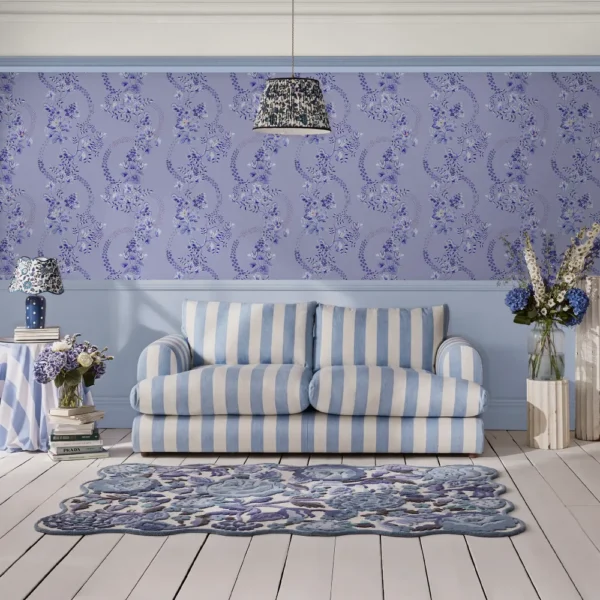 Road Floral Dusky Blue - Wallpaper Emporium