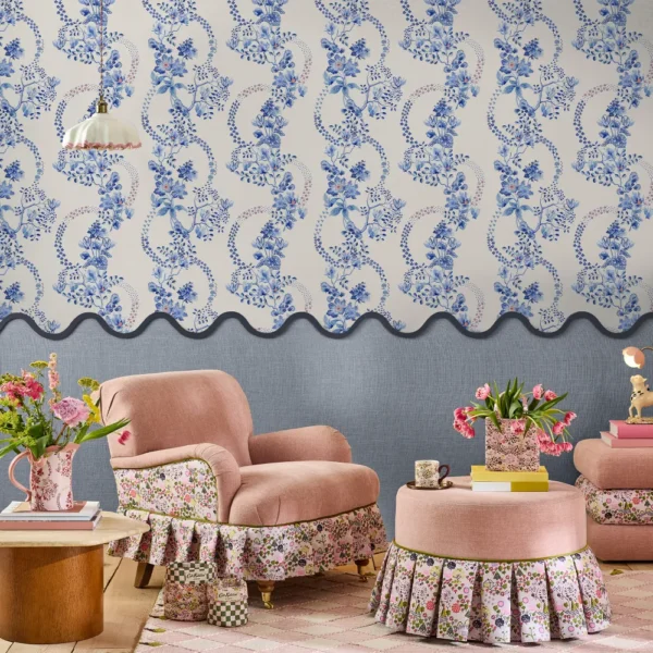 Road Floral Blue & White - Wallpaper Emporium
