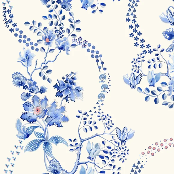 Road Floral Blue & White - Wallpaper Emporium